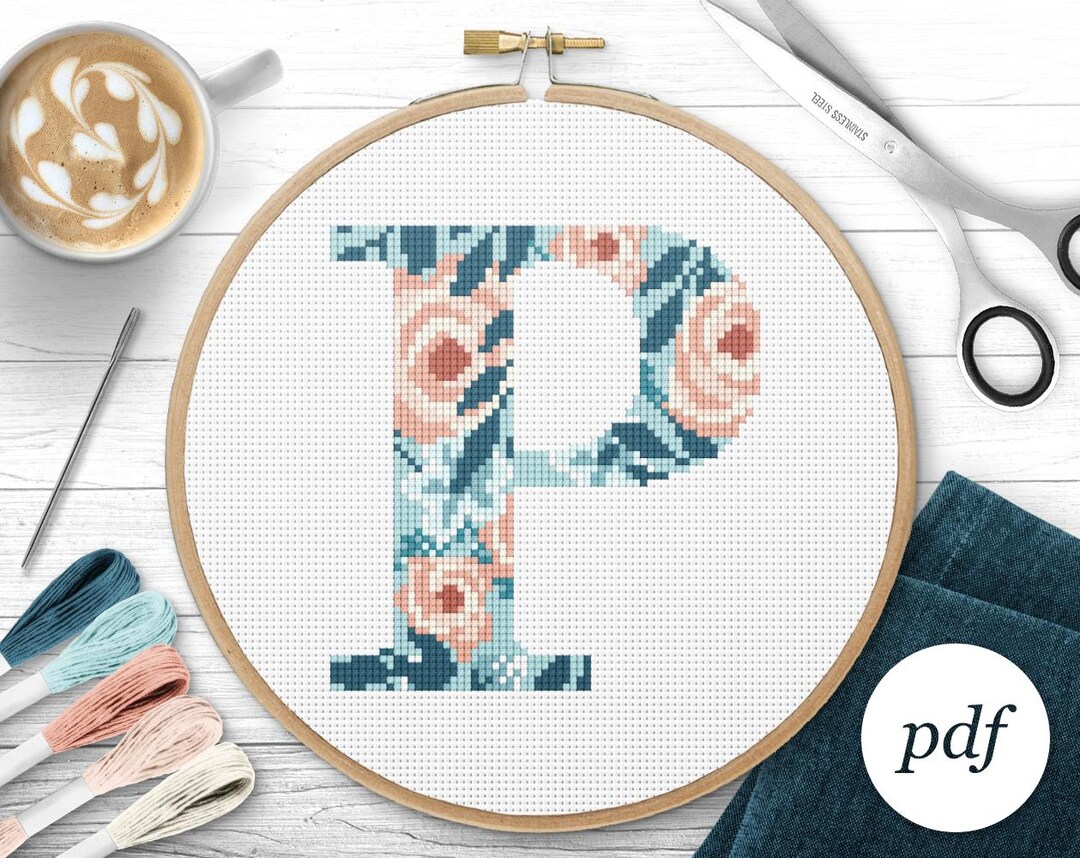 Letter P Monogram Cross Stitch Pattern, Instant Download PDF, Counted ...