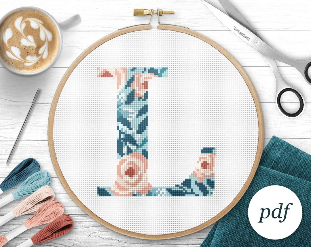 Letter L Monogram Cross Stitch Pattern, Instant Download PDF, Counted ...