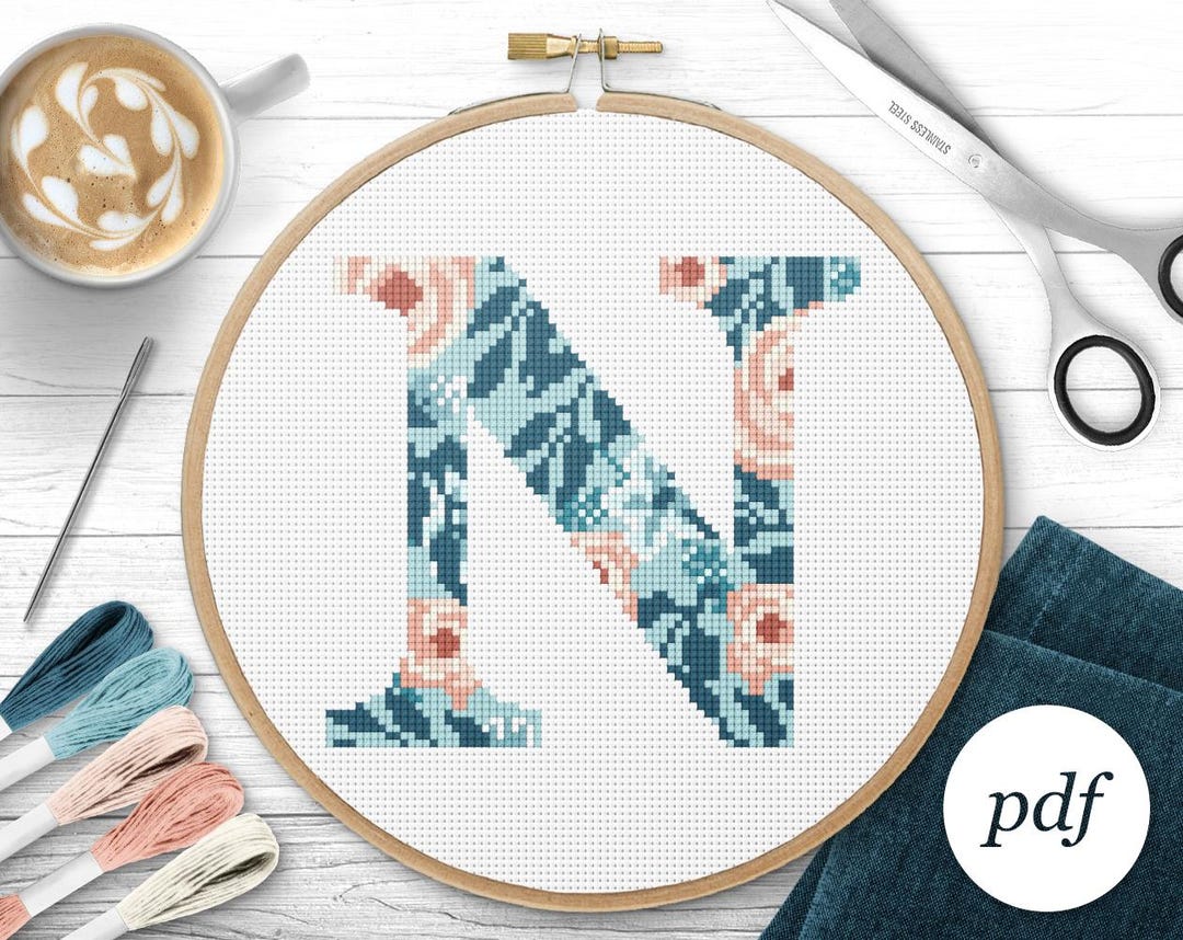 Letter N Monogram Cross Stitch Pattern, Instant Download PDF, Counted ...