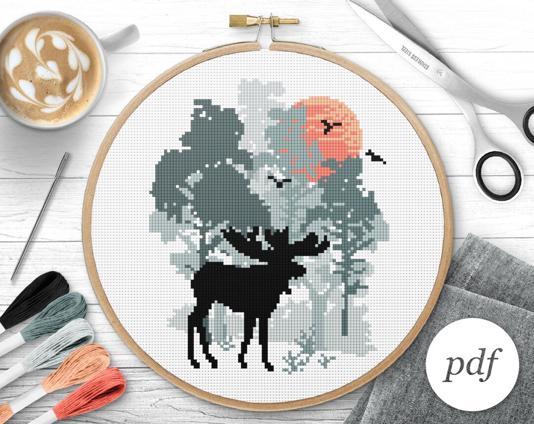 Moose Cross Stitch Pattern, Instant Download PDF, Counted Cross Stitch ...