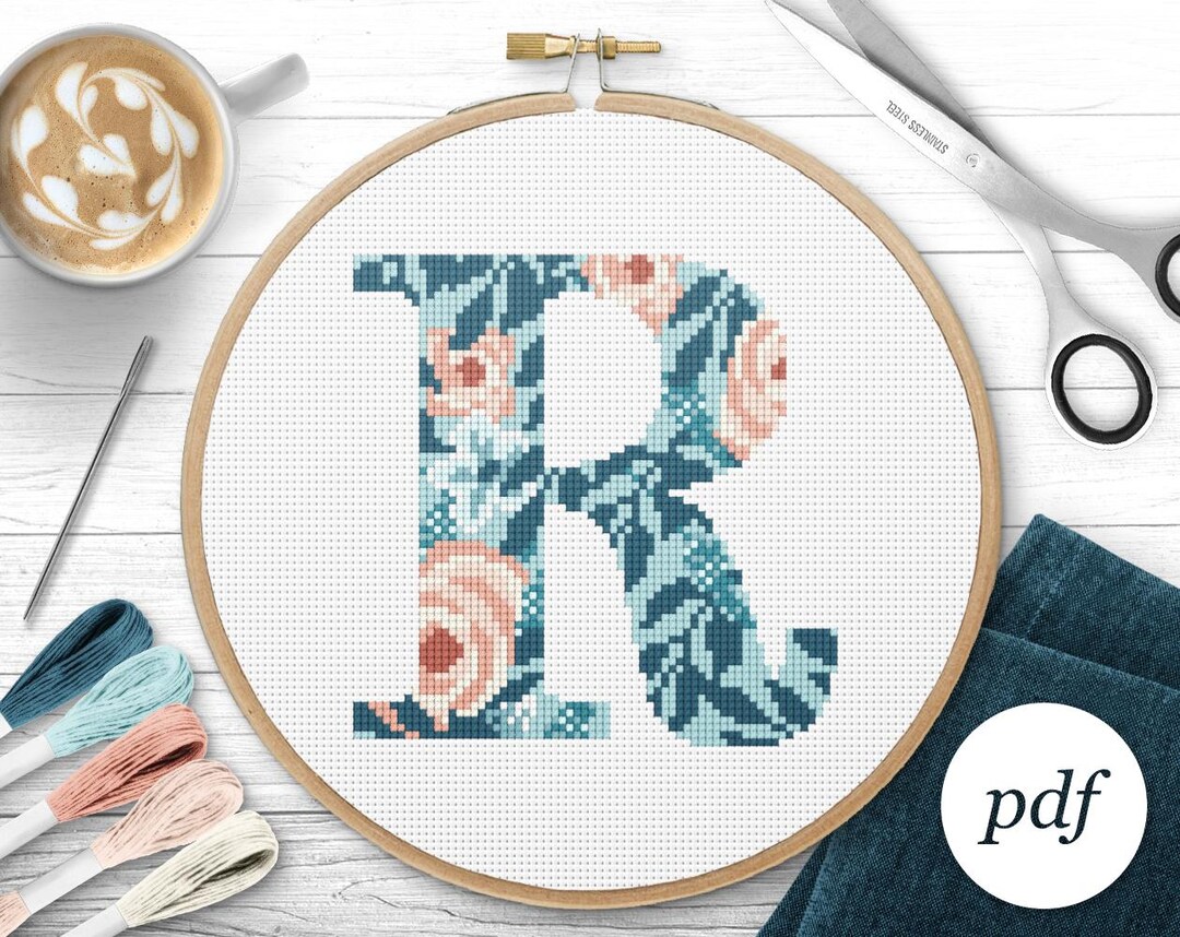 Letter R Monogram Cross Stitch Pattern, Instant Download PDF, Counted ...