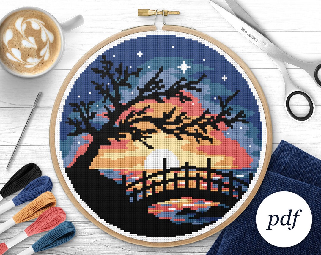 Bridge Landscape Cross Stitch Pattern, Instant Download PDF, Counted ...