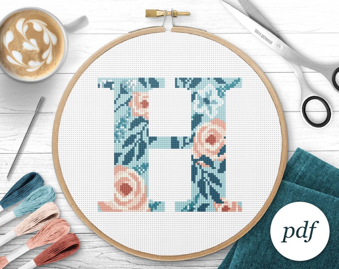 Letter H Monogram Cross Stitch Pattern, Instant Download PDF, Counted ...