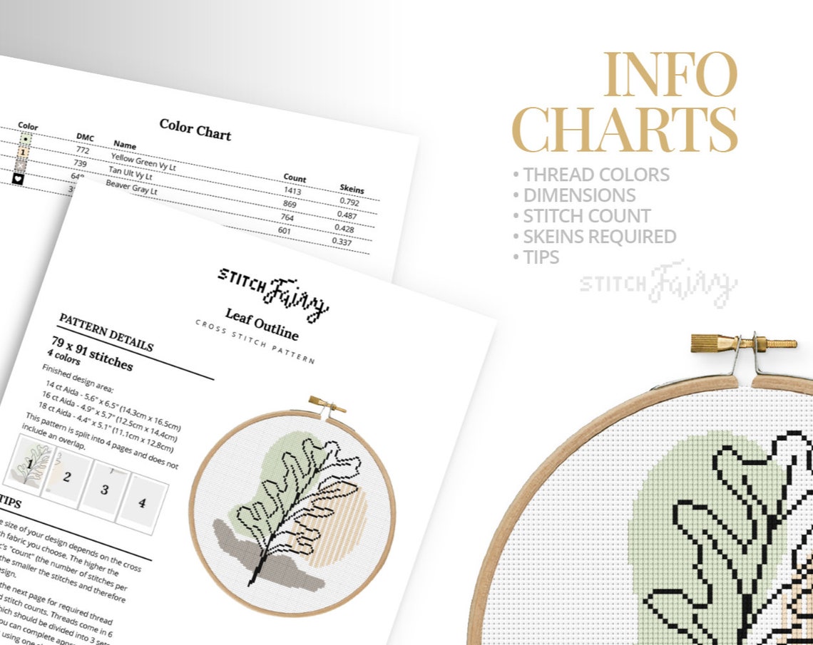Leaf Outline Cross Stitch Pattern Instant Download PDF | Etsy