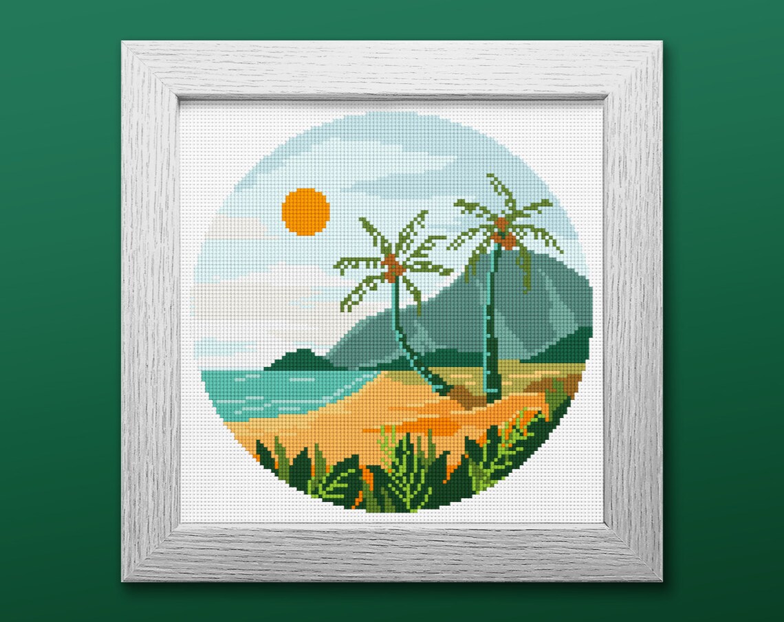 Tropical Seashore Cross Stitch Pattern, Instant Download PDF, Counted ...