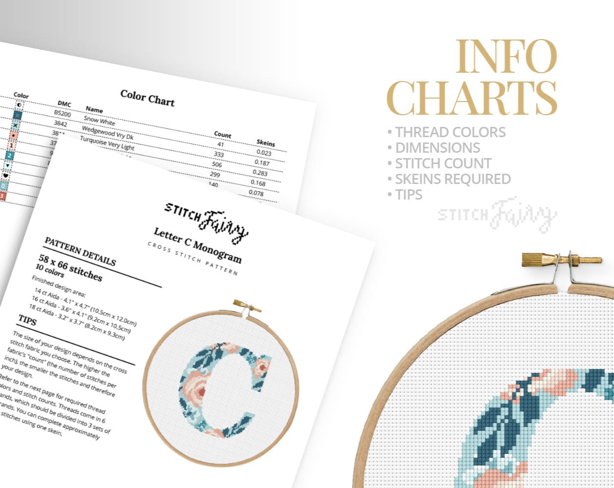 Letter C Monogram Cross Stitch Pattern, Instant Download PDF, Counted ...