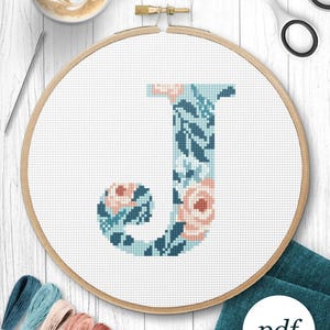 Letter J Monogram Cross Stitch Pattern, Instant Download PDF, Counted ...