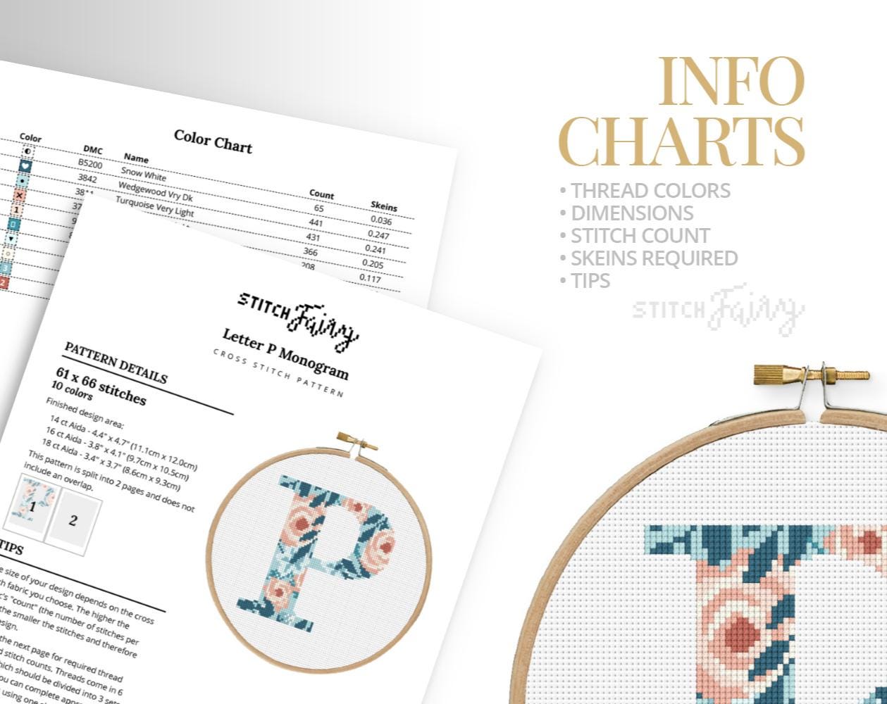 Letter P Monogram Cross Stitch Pattern, Instant Download PDF, Counted ...