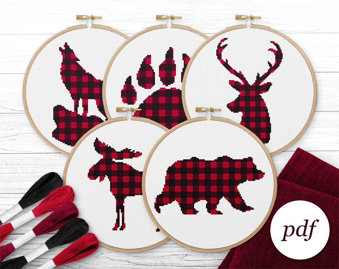 Buffalo Plaid Animals Bundle Cross Stitch Pattern, Instant Download PDF ...