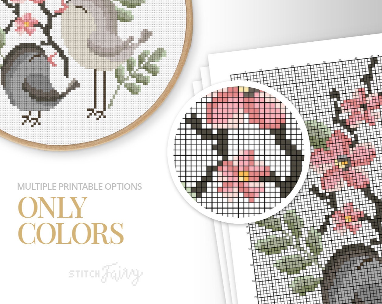 Floral Birds Cross Stitch Pattern, Instant Download PDF, Counted Cross ...