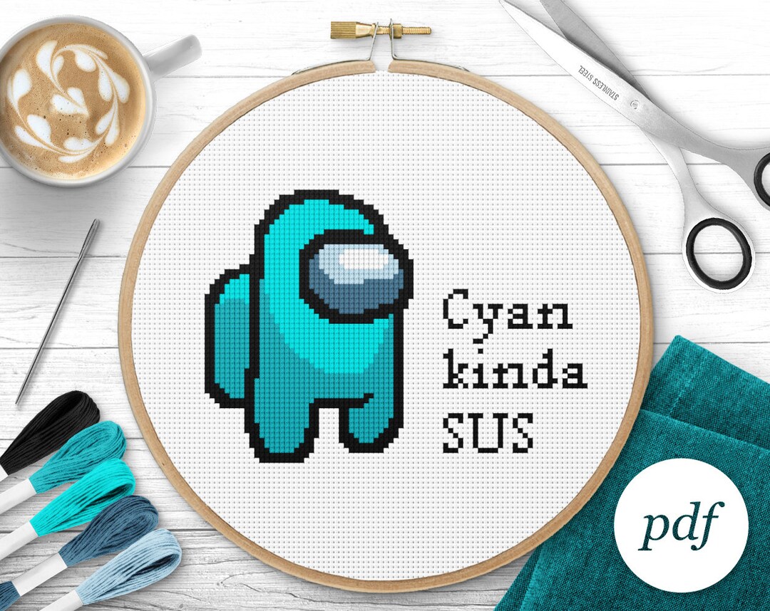 Cyan Kinda Sus Cross Stitch Pattern, Instant Download PDF, Counted ...