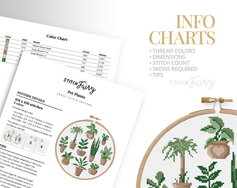 Pot Plants Cross Stitch Pattern, Instant Download PDF, Counted Cross ...