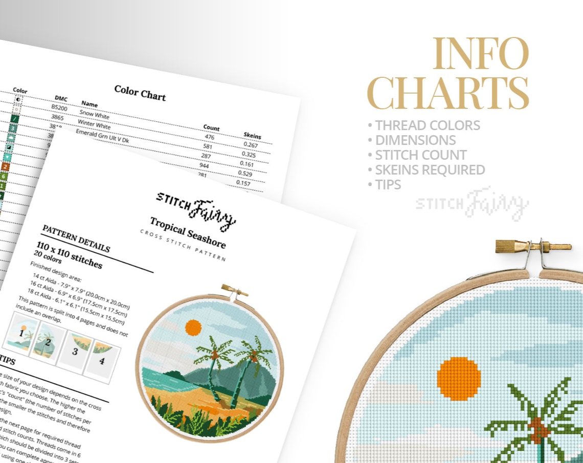 Tropical Seashore Cross Stitch Pattern, Instant Download PDF, Counted ...