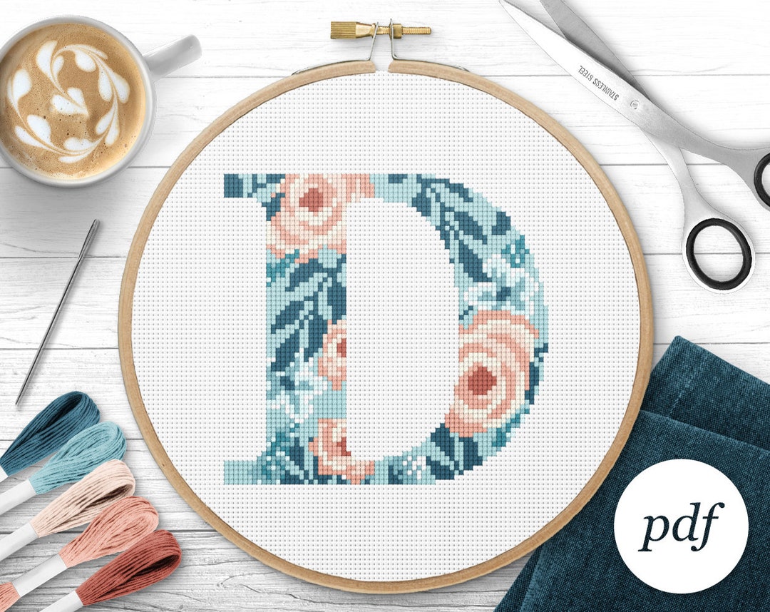 Letter D Monogram Cross Stitch Pattern, Instant Download PDF, Counted ...