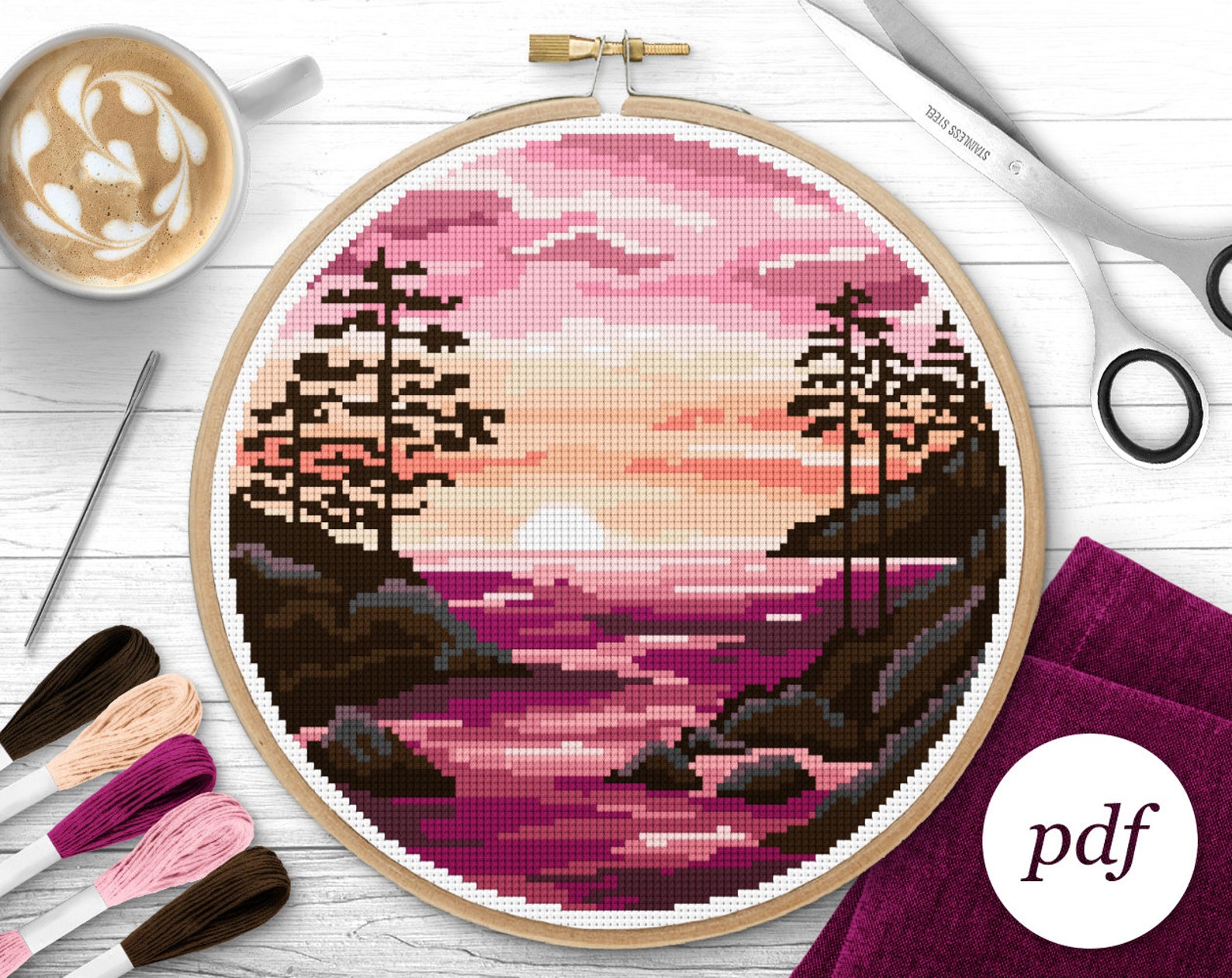 Ocean Sunset Cross Stitch Pattern, Instant Download PDF, Counted Cross ...