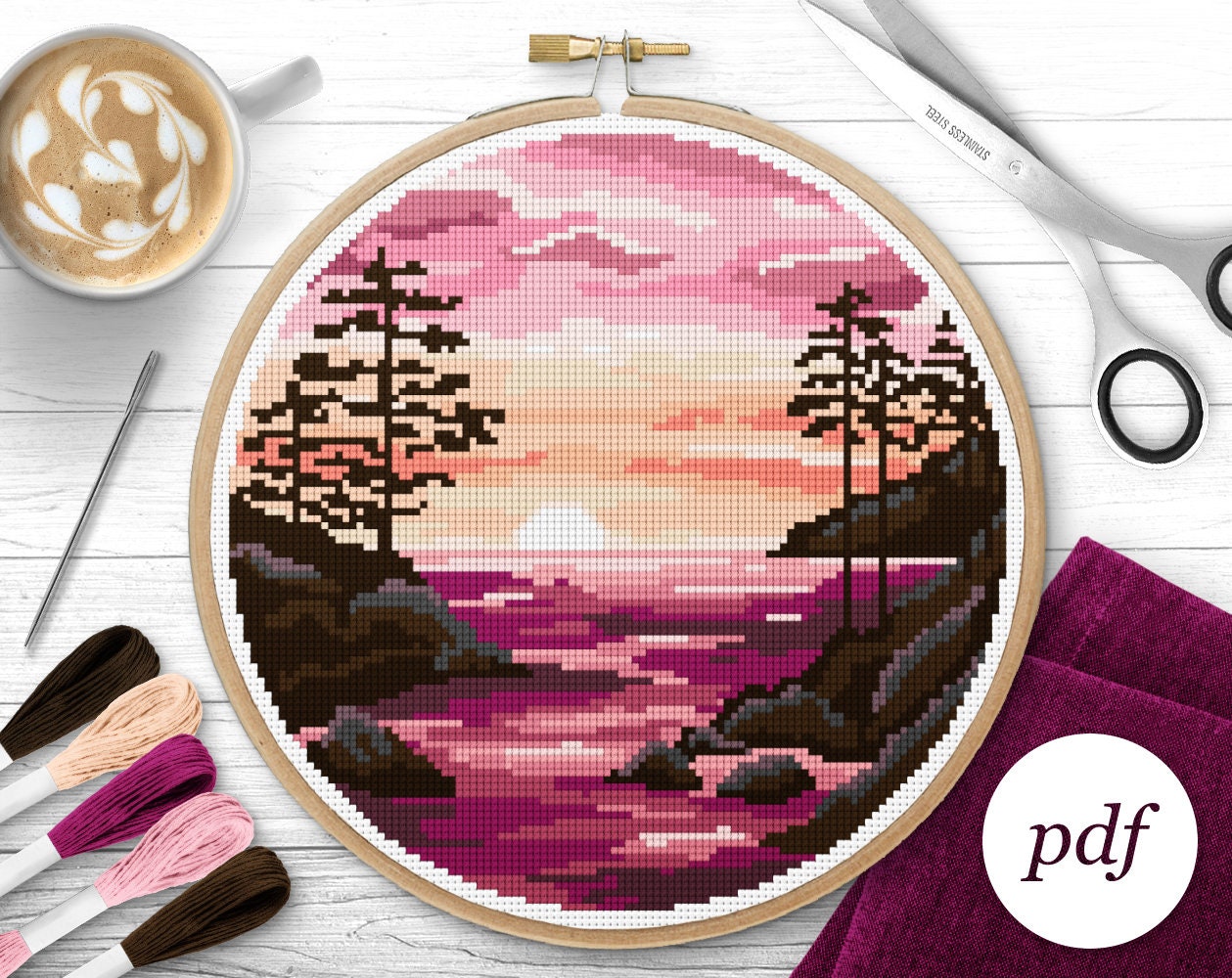 Ocean Sunset Cross Stitch Pattern, Instant Download PDF, Counted Cross ...