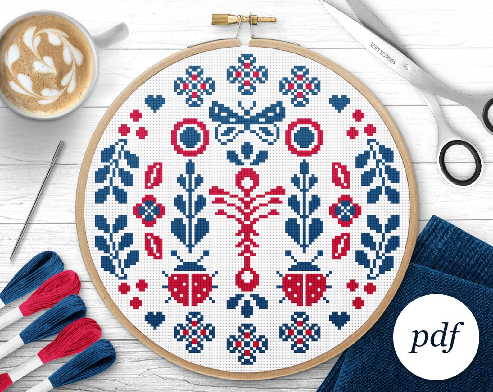 Folk Cross Stitch Pattern, Instant Download PDF, Counted Cross Stitch ...