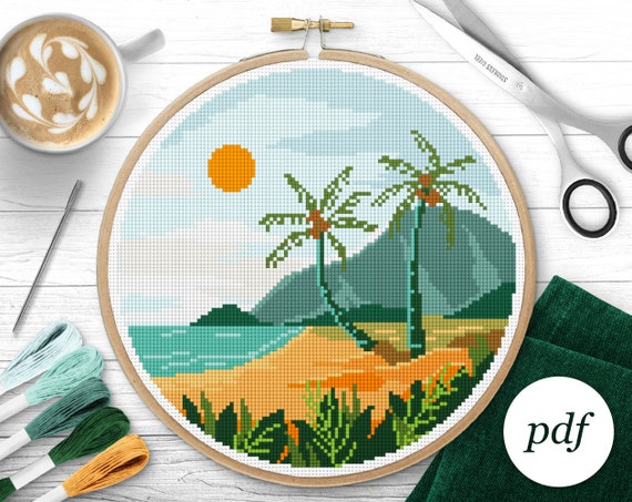 Tropical Seashore Cross Stitch Pattern Instant Download PDF | Etsy