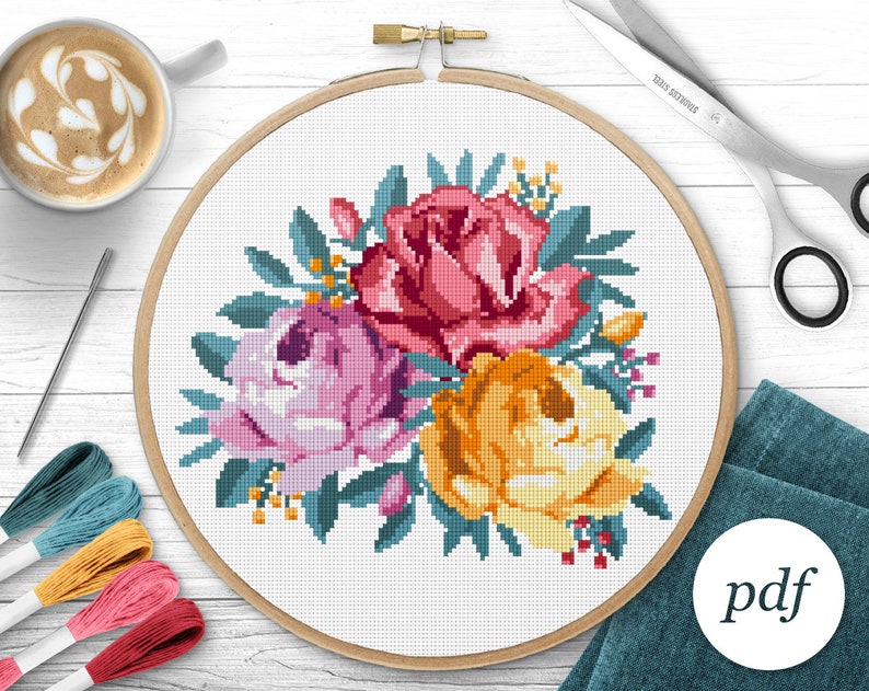 Watercolor Flowers Cross Stitch Pattern Instant Download PDF - Etsy
