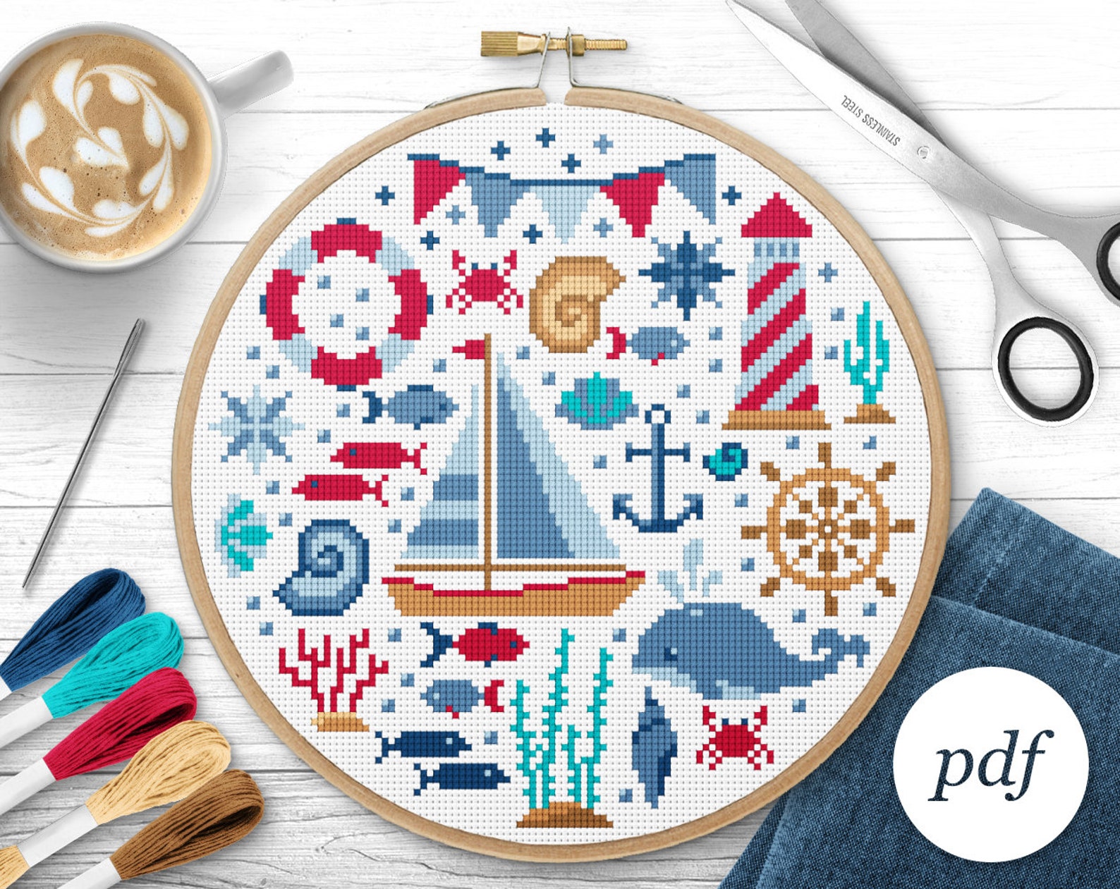 Nautical Cross Stitch Pattern, Instant Download PDF, Counted Cross ...