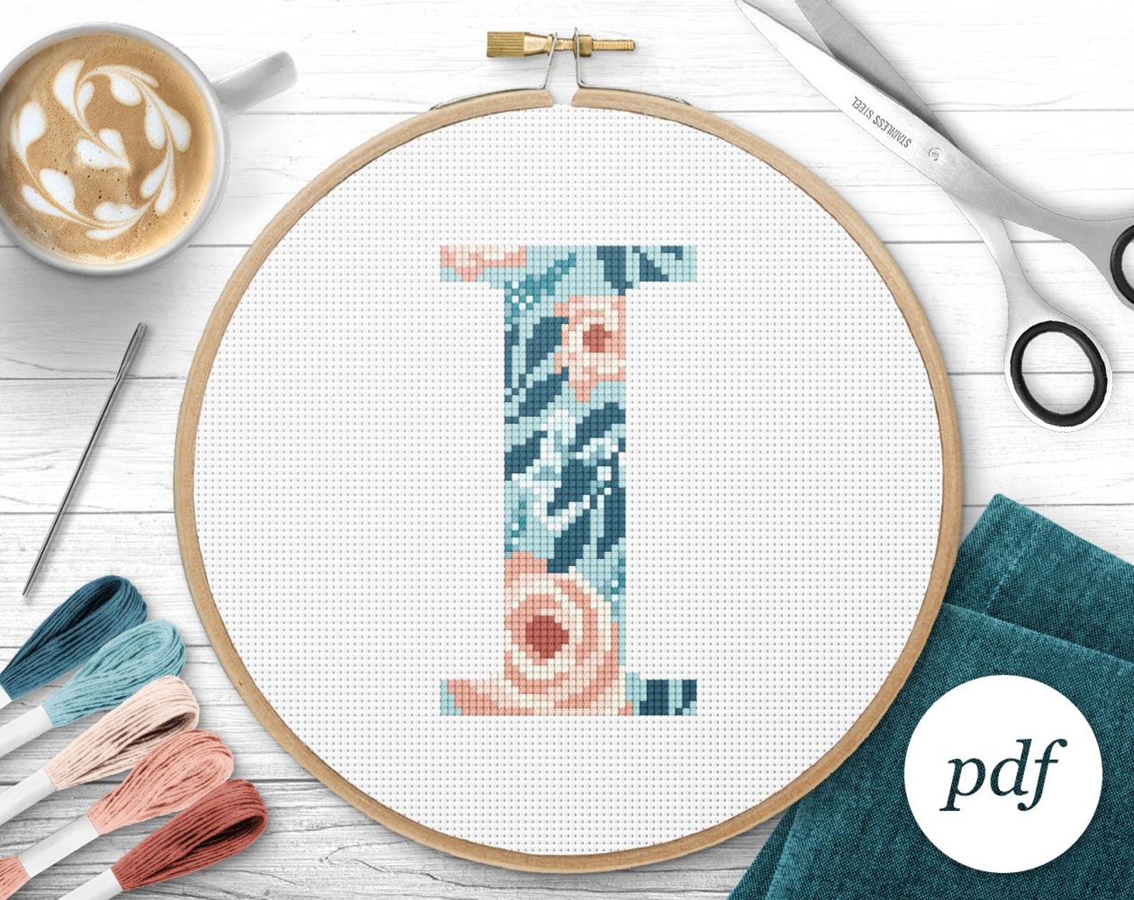 Letter I Monogram Cross Stitch Pattern, Instant Download PDF, Counted ...