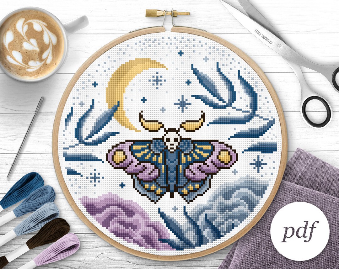 Death Moth Cross Stitch Pattern, Instant Download PDF, Counted Cross ...