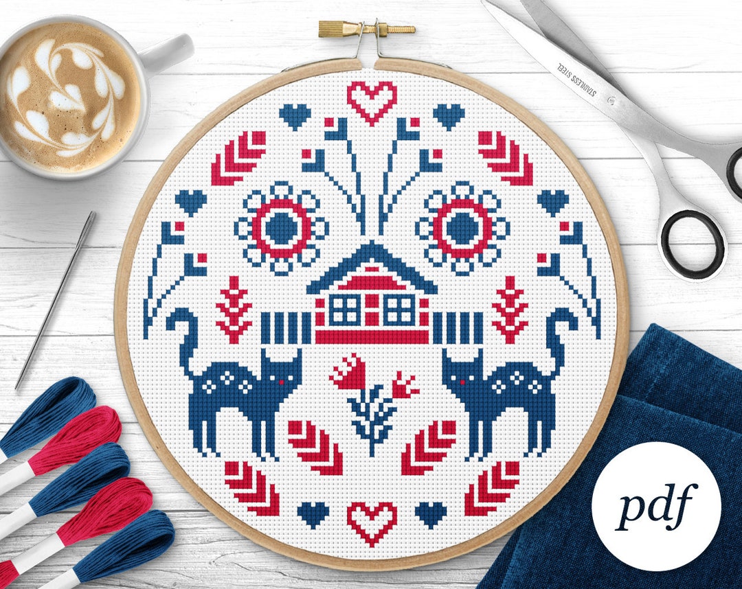 Folk Cross Stitch Pattern, Instant Download PDF, Counted Cross Stitch ...