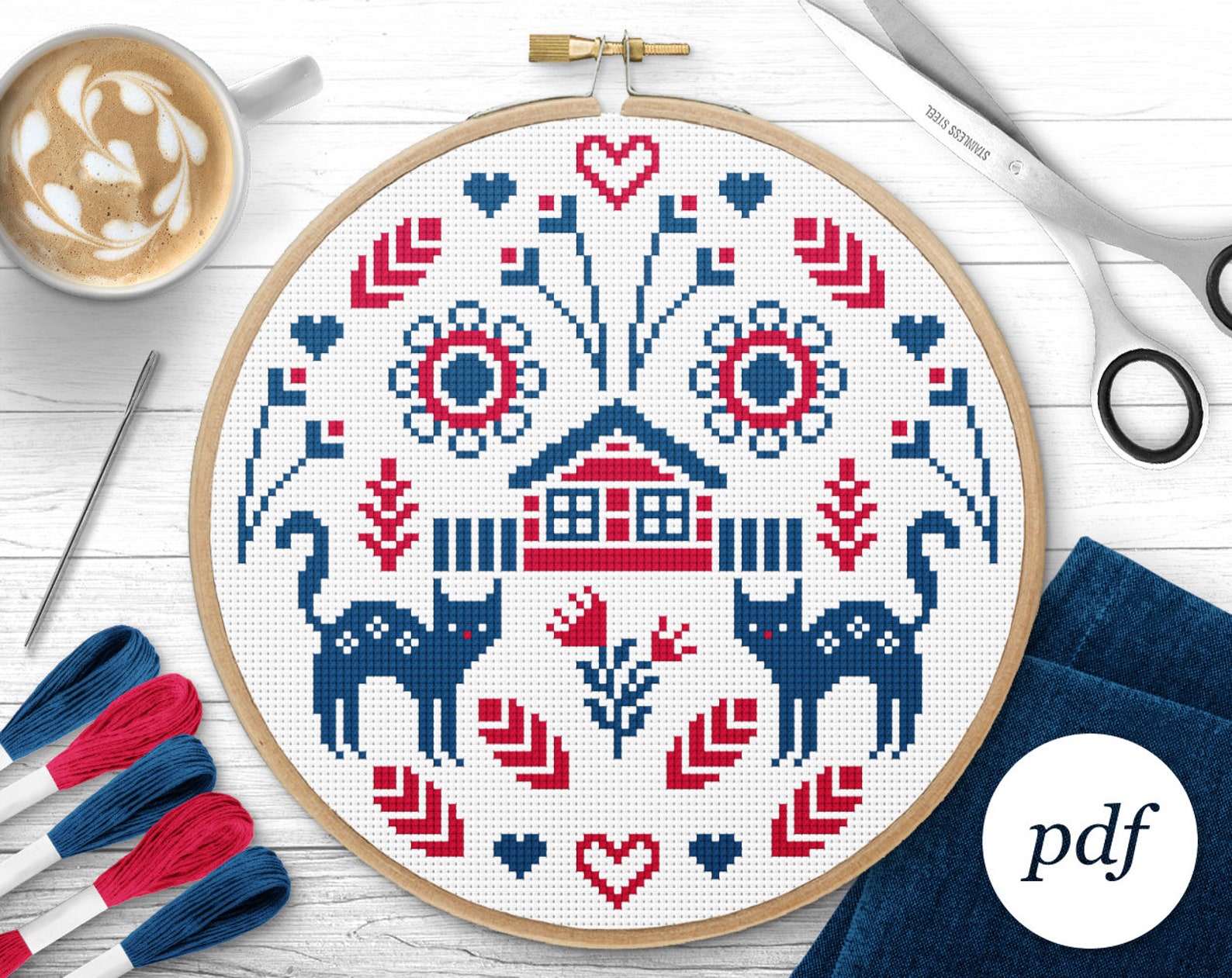 Folk Cross Stitch Pattern, Instant Download PDF, Counted Cross Stitch ...
