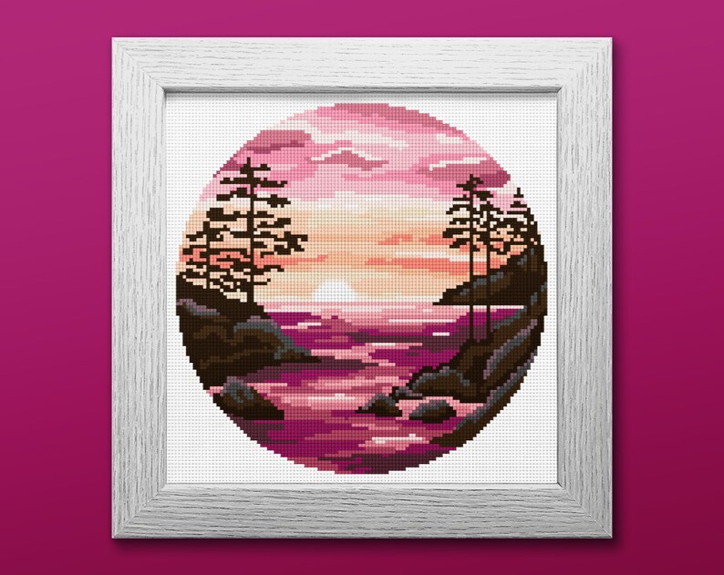 Ocean Sunset Cross Stitch Pattern, Instant Download PDF, Counted Cross ...