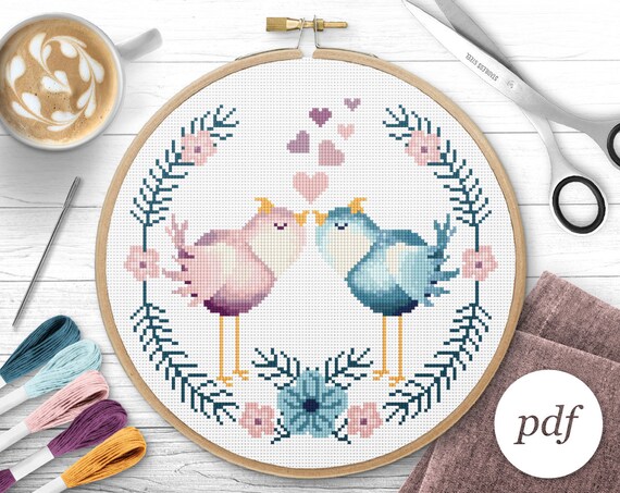 Love Birds Cross Stitch Pattern Instant Download PDF Counted | Etsy