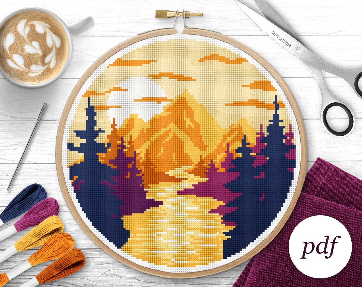Mountain River Cross Stitch Pattern, Instant Download PDF, Counted ...