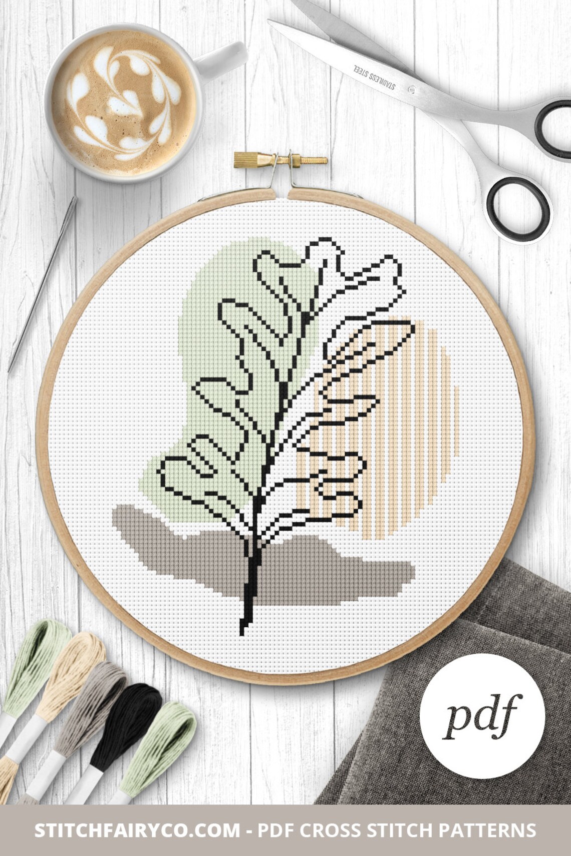 Leaf Outline Cross Stitch Pattern Instant Download PDF | Etsy