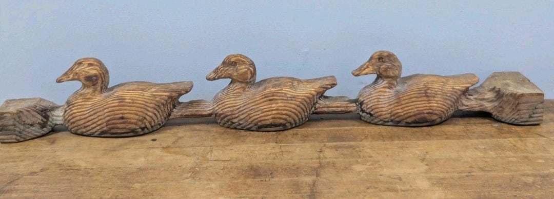 RARE Early 1900's Uncut Unfinished Double Dutch Yellow Pine String Duck ...