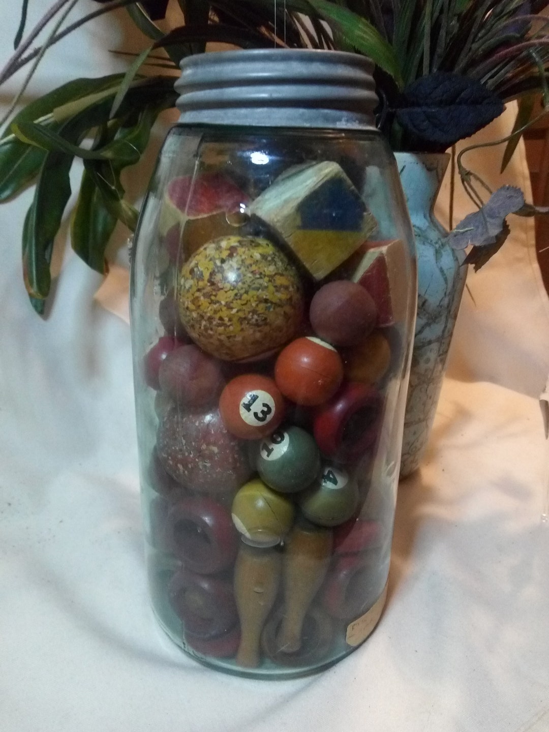 Vintage Game Pieces in Large Ball Mason Jar - Etsy