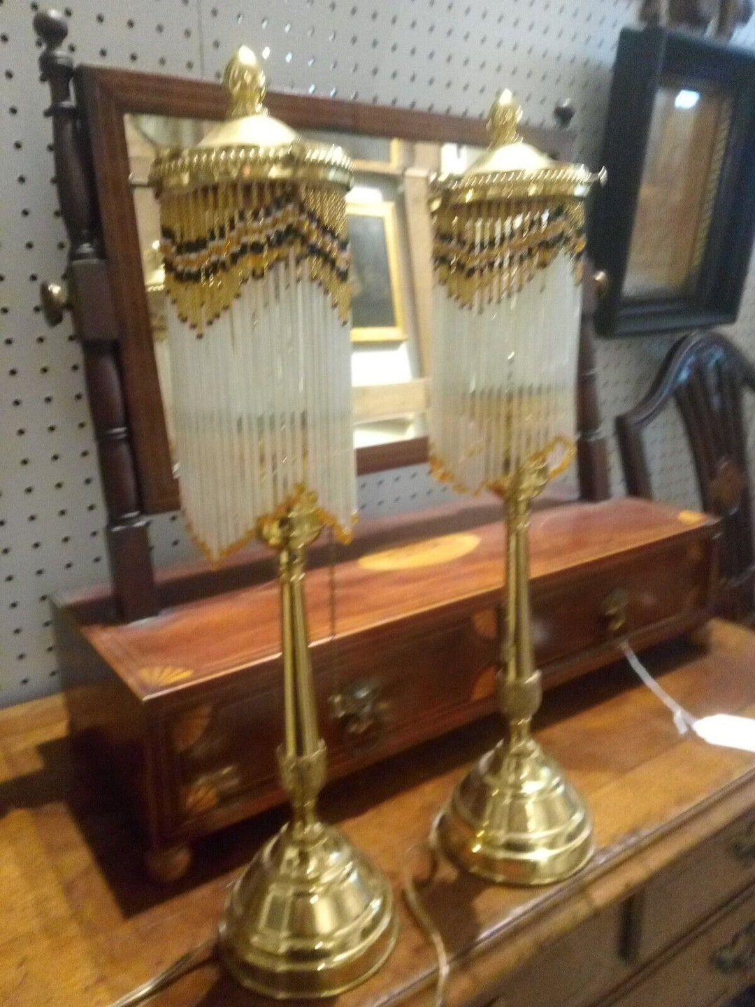 1930's Beaded Brass Table Lamps Flapper Style - Etsy