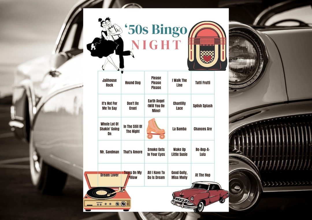 1950s Music Bingo Game: Sock Hop Party, Elvis Playlist (digital ...