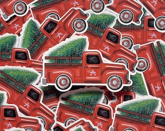 Merry Christmas Farm Truck Vinyl Sticker 3 X 2.95 With Christmas Tree ...