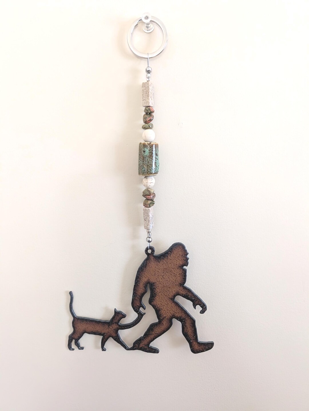 Handcrafted Cat W/bigfoot/sasquatch Metal and Bead Hanging Ornament ...