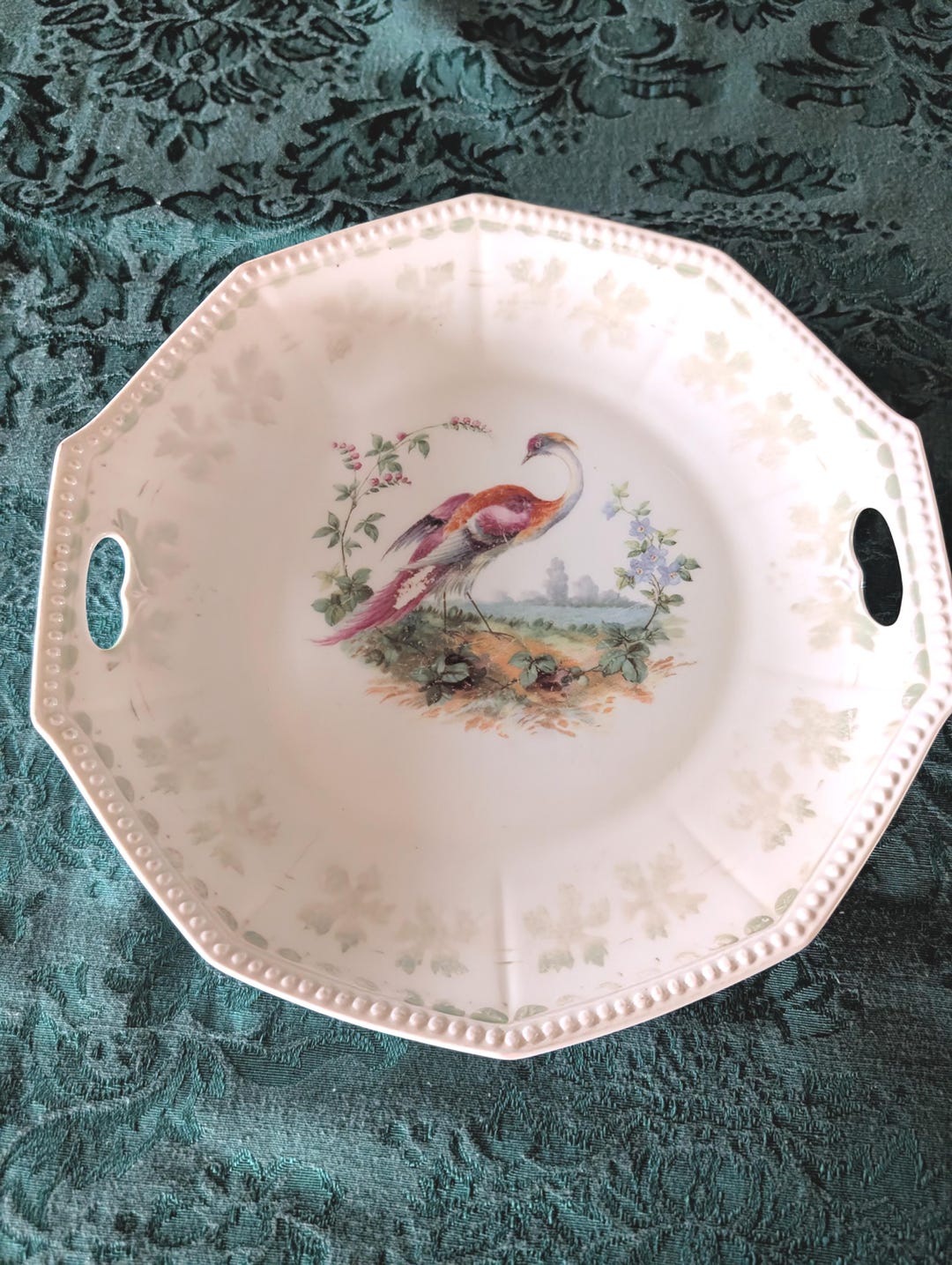 Antique German Cake/serving Plate W/handles Bird Otto Grunert - Etsy
