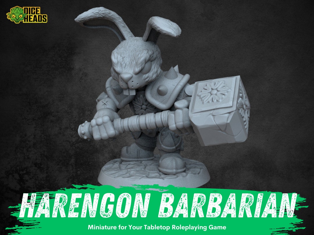 Harengon Barbarian Miniature | RPG Rabbitfolk Minis | D&D Rabbit ...