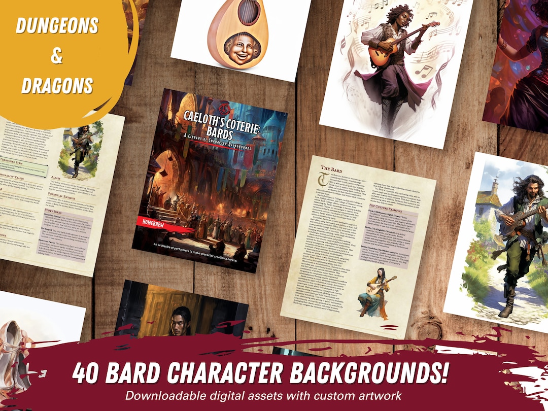 Digital Bard DND Character Backgrounds | D&D Digital Download | Printable PDF | 40 Character ...