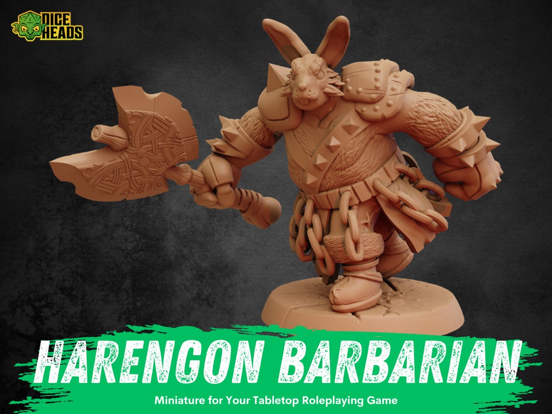 Harengon Barbarian Miniature | RPG Rabbitfolk Minis | D&D Rabbit ...