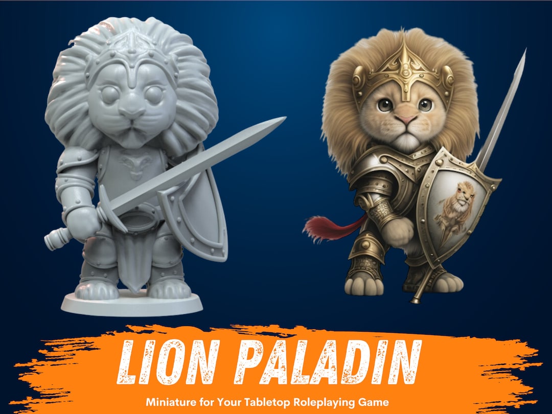 Lion Paladin Miniature | D&D Cat Feline Miniature | Dnd Catfolk | RPG Tabaxi |DND Fighter ...