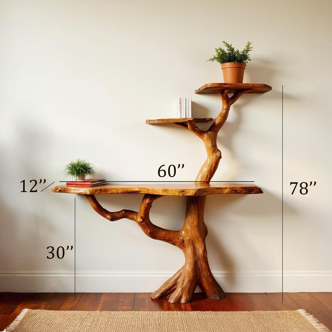 Floating Live Edge Driftwood Console Table Solid Wood Narrow Entry Way ...