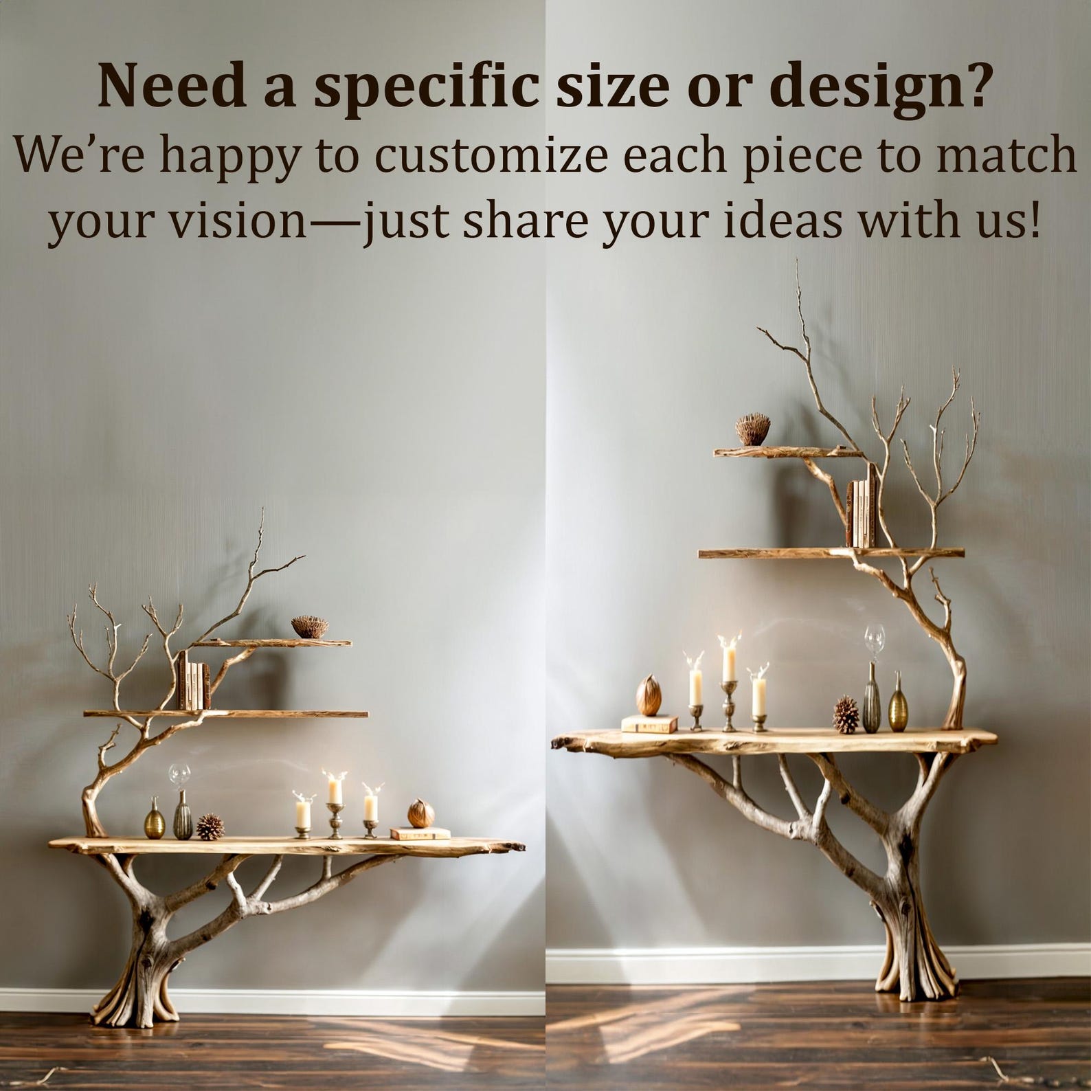 Driftwood Branch Tree Console Table Natural Solid Wood Tree Bookshelf ...