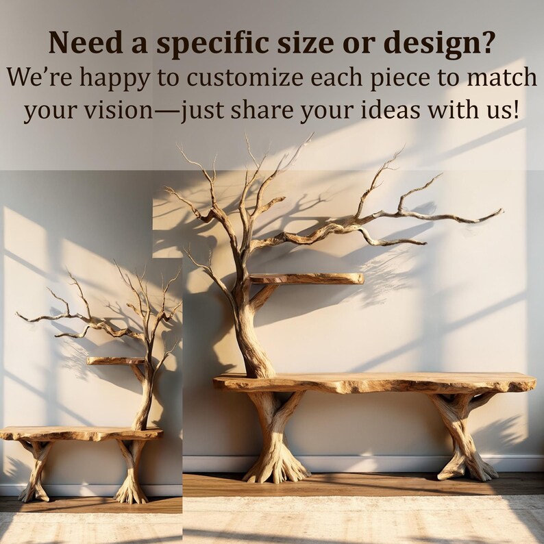 Driftwood Tree Branch Floating Console Table Tree Bookshelf Solid Wood ...