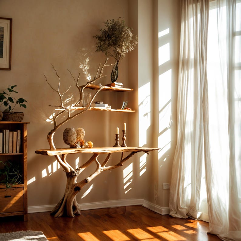 Driftwood Branch Tree Console Table Natural Solid Wood Tree Bookshelf ...