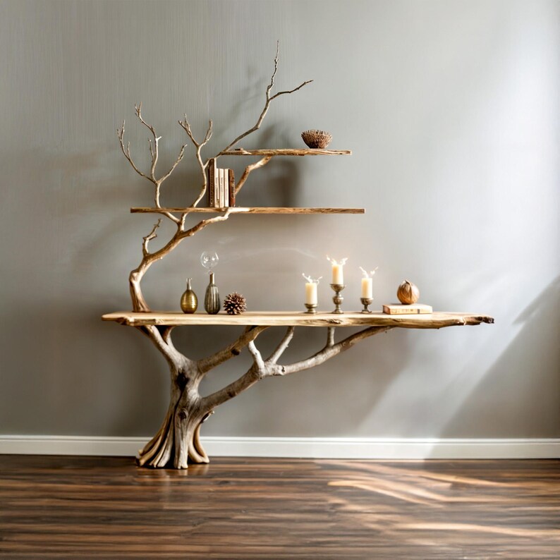 Driftwood Branch Tree Console Table Natural Solid Wood Tree Bookshelf ...
