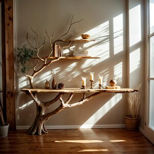 Driftwood Branch Tree Console Table Natural Solid Wood Tree Bookshelf ...