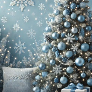 Blue Christmas Digital Wall Art Festive Holiday Printable Decor Square ...
